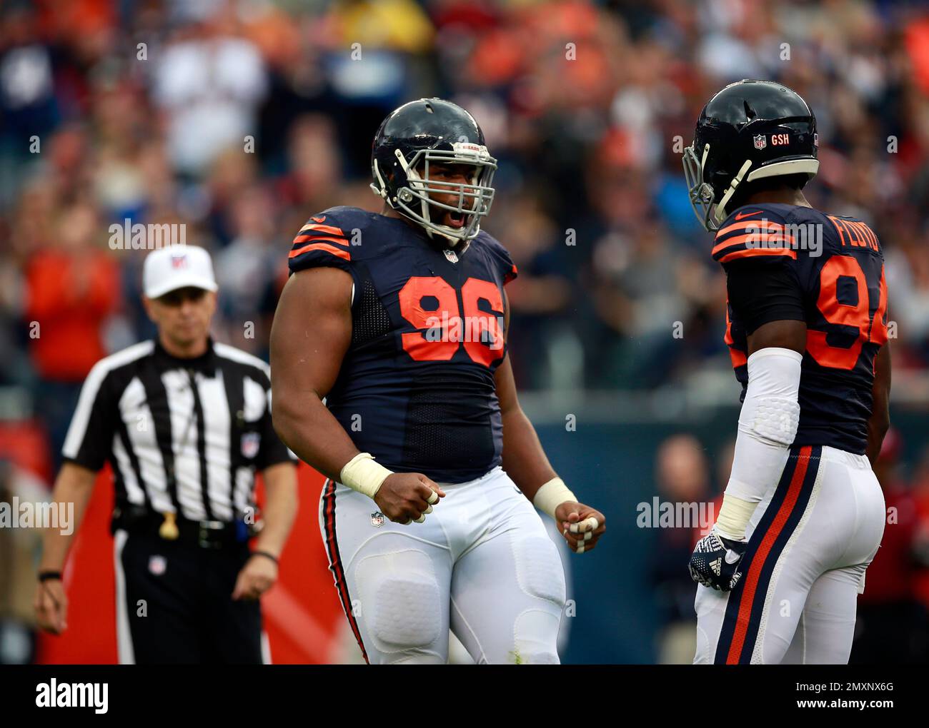 Chicago Bears defensive end Akiem Hicks (96) celebrates after a sack ...