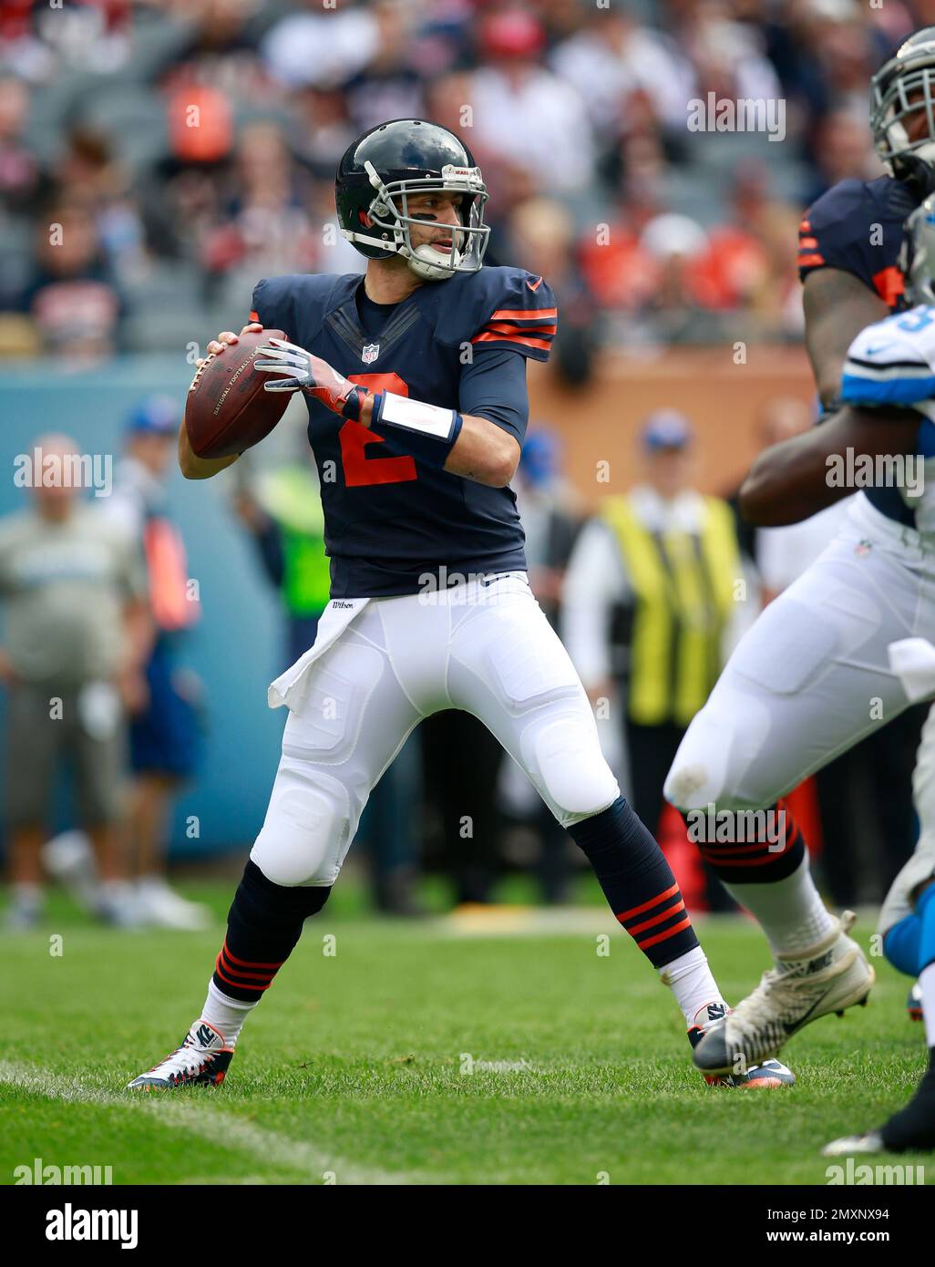 Chicago Bears quarterback Brian Hoyer (2) looks to throw a pass against ...