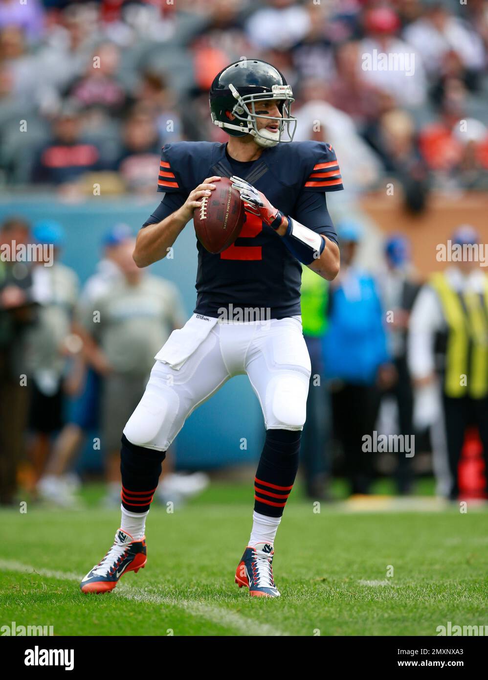 Chicago Bears quarterback Brian Hoyer (2) looks to throw a pass against ...
