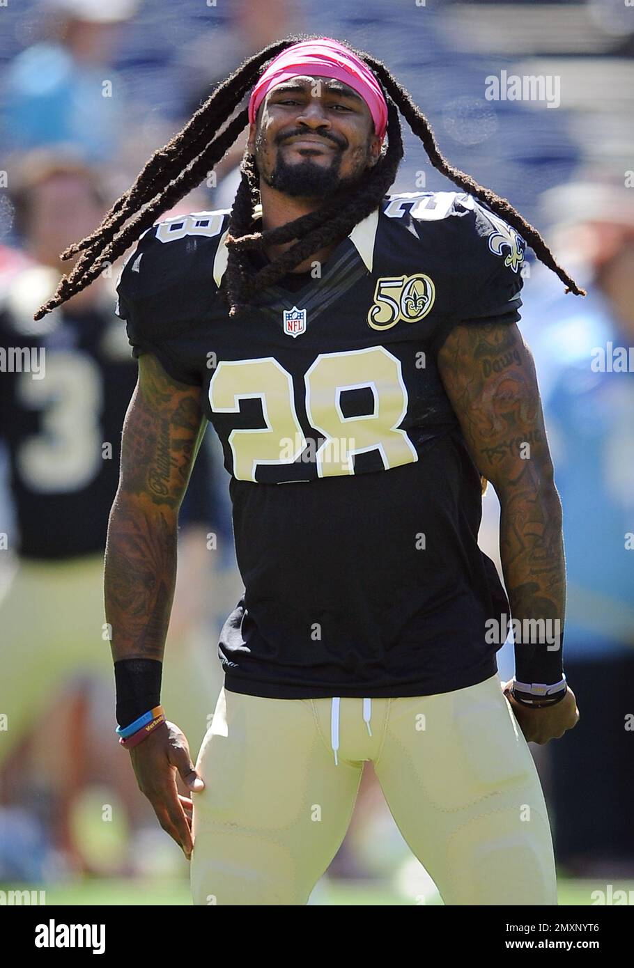 New Orleans Saints cornerback B.W. Webb (28) on the field before a game ...