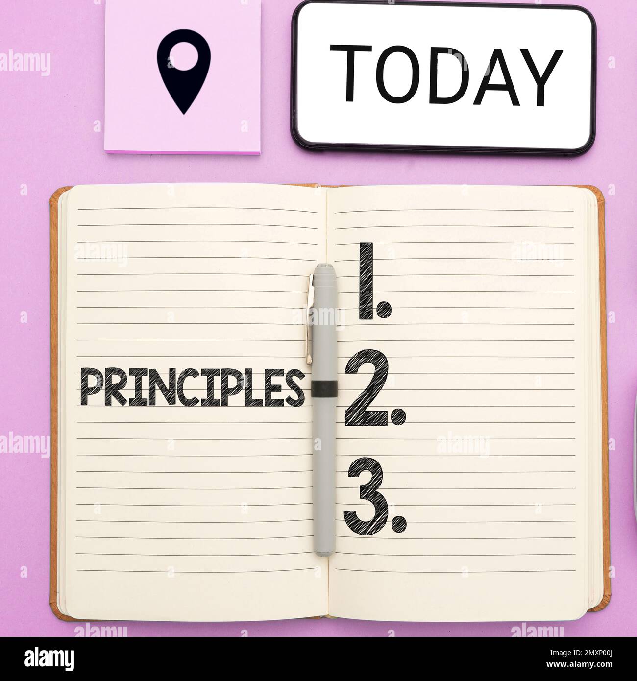 Text caption presenting Principles, Concept meaning fundamental truth ...