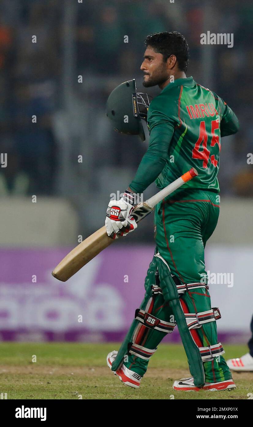 Bangladesh’s Imrul Kayes acknowledges the crowd after scoring a century ...