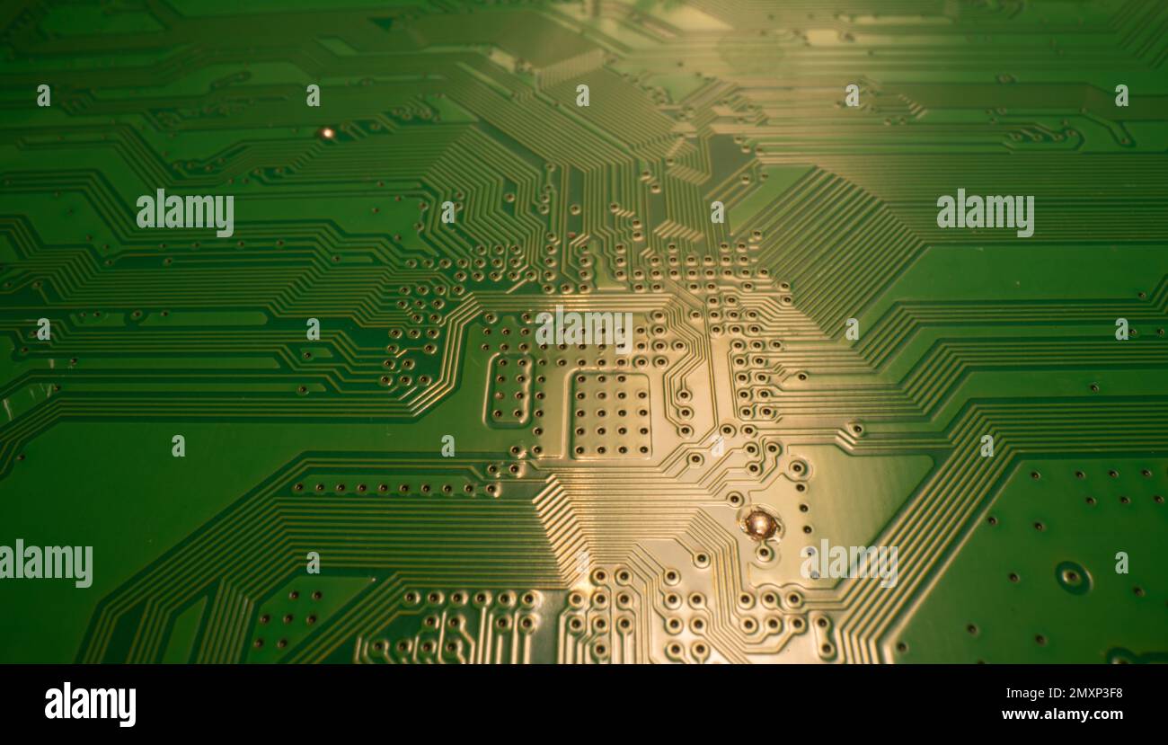 Technology background. High tech electronic circuit board background. Close-up macro electronic ...