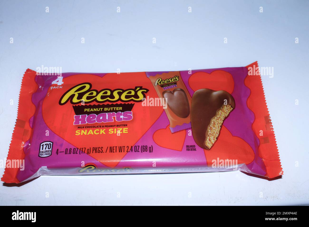 Reese's Peanut Butter Hearts shot closeup with a white background Stock ...