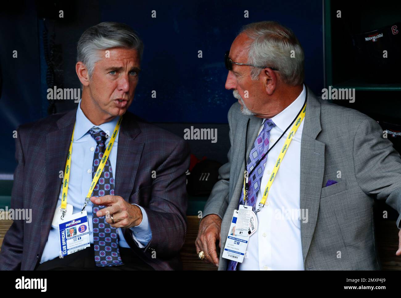 Boston Red Sox general manager Dave Dombrowski, left, talks with former ...