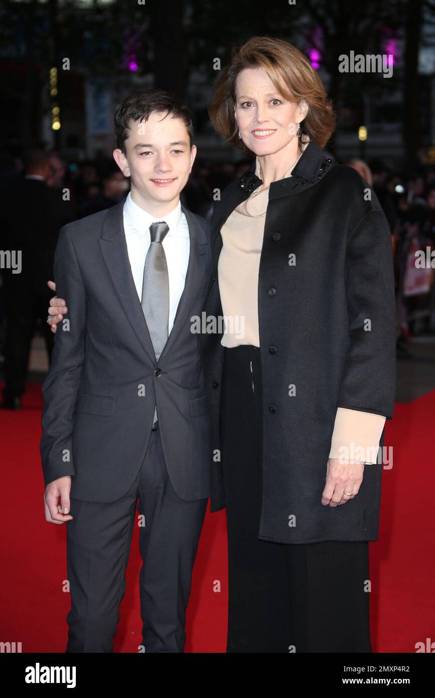 Actors Lewis MacDougall and Sigourney Weaver pose for photographers ...