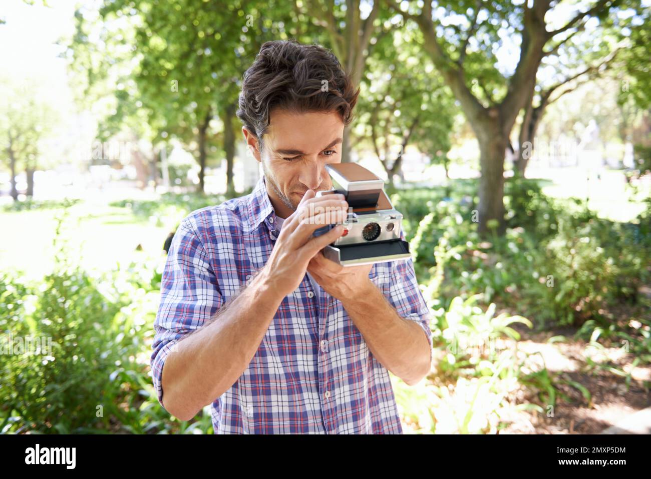 Photography, photo and man with a vintage camera in nature for ...