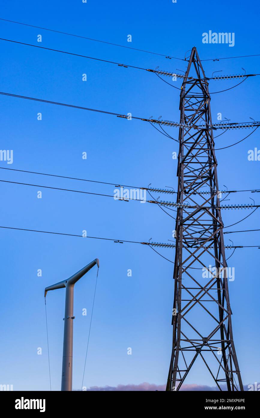 The old and new design of transmission tower Stock Photo - Alamy