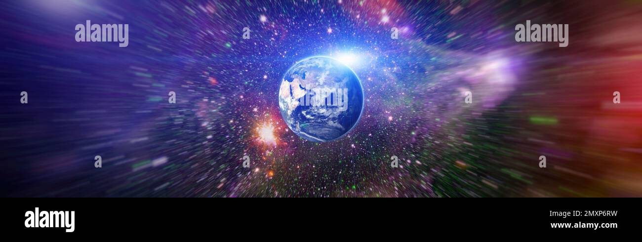 Panorama view universe space. Cosmic landscape, Planet Earth from space ...