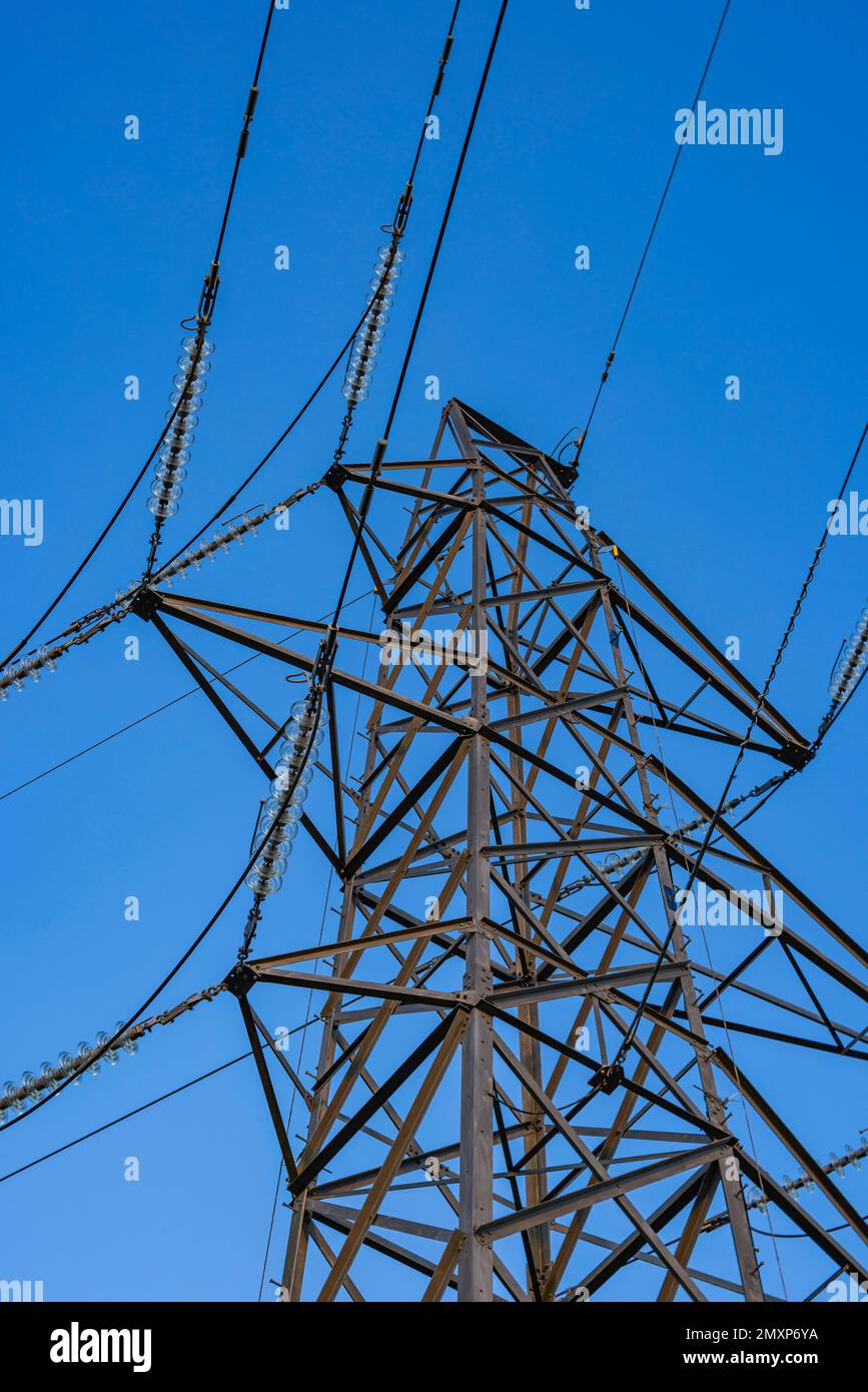 The old design of electricity pylon Stock Photo - Alamy