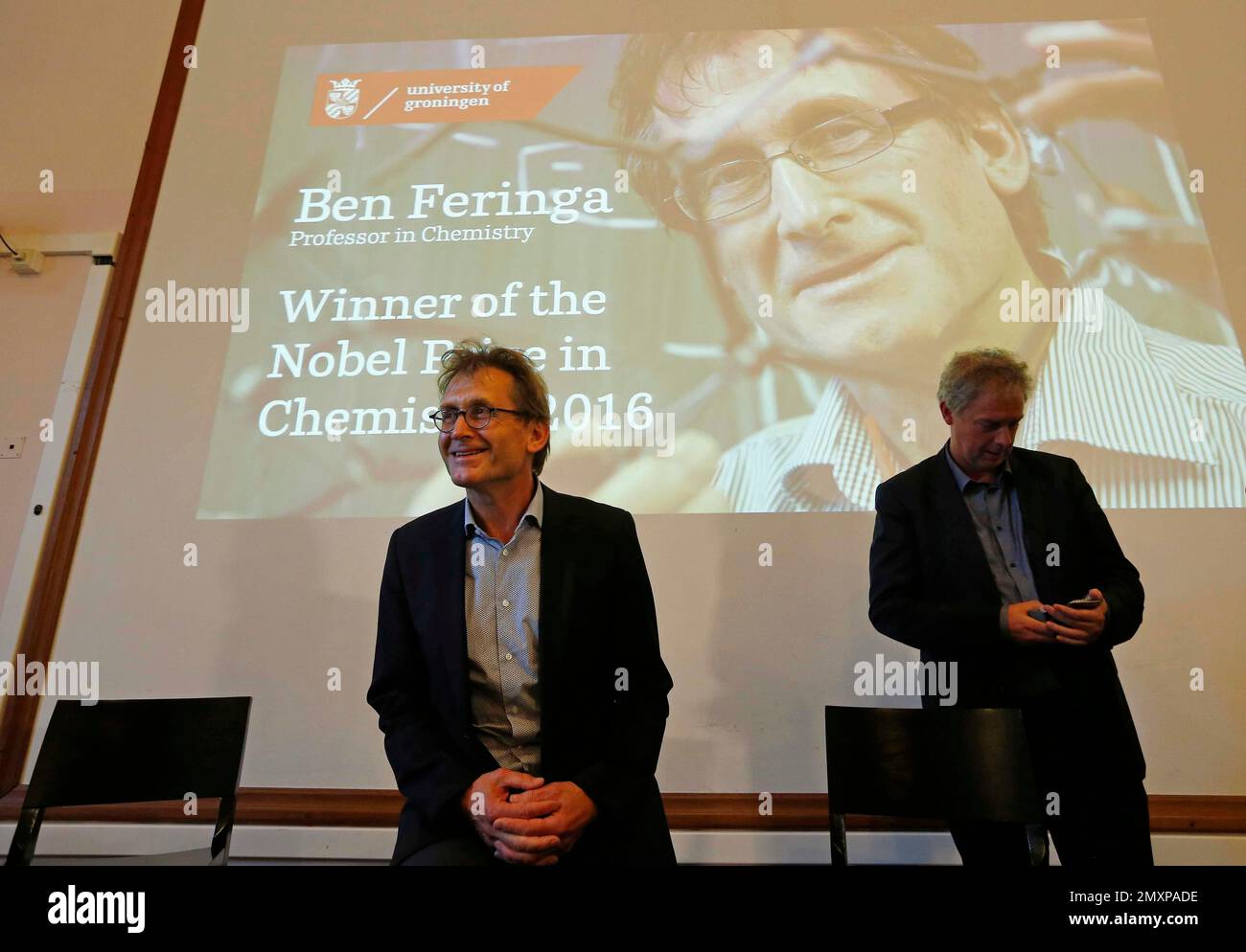 Dutch scientist Bernard "Ben" Feringa takes his seat for a press ...