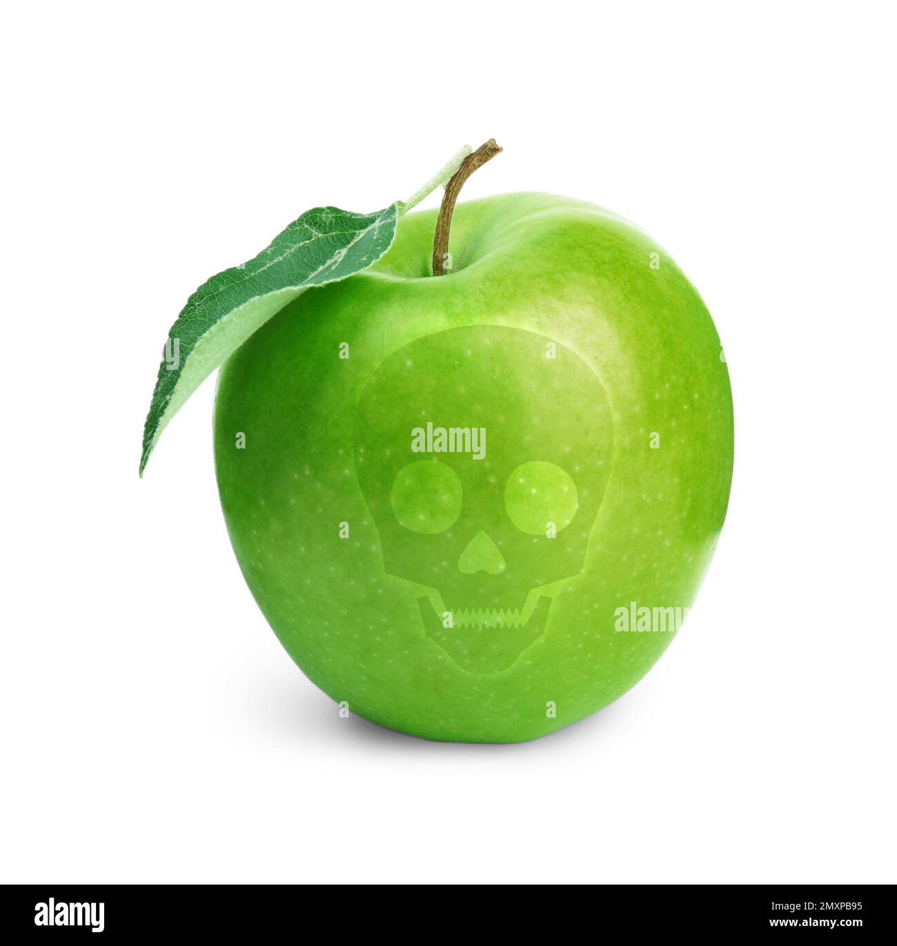 Green poison apple with skull image on white background Stock Photo - Alamy