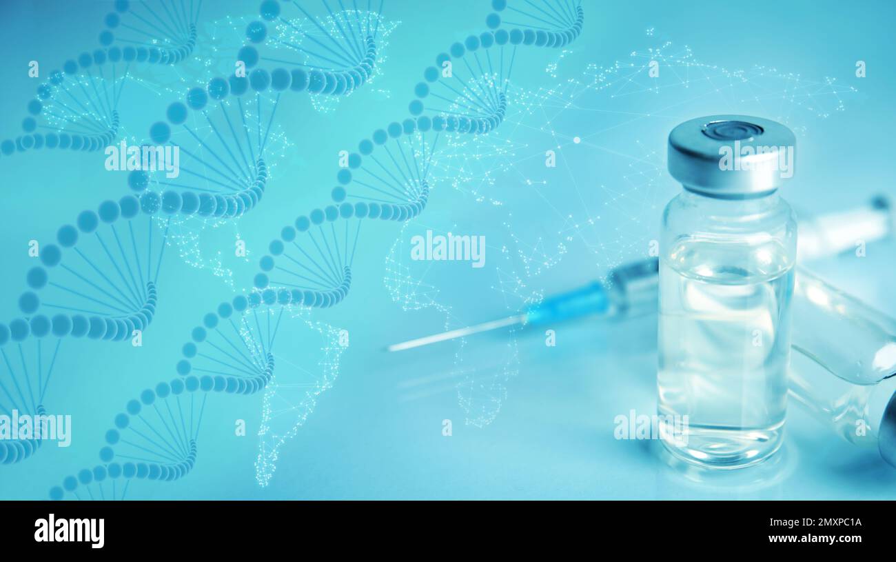 Vaccine and syringe on table, banner design. Covid-19 prevention Stock ...