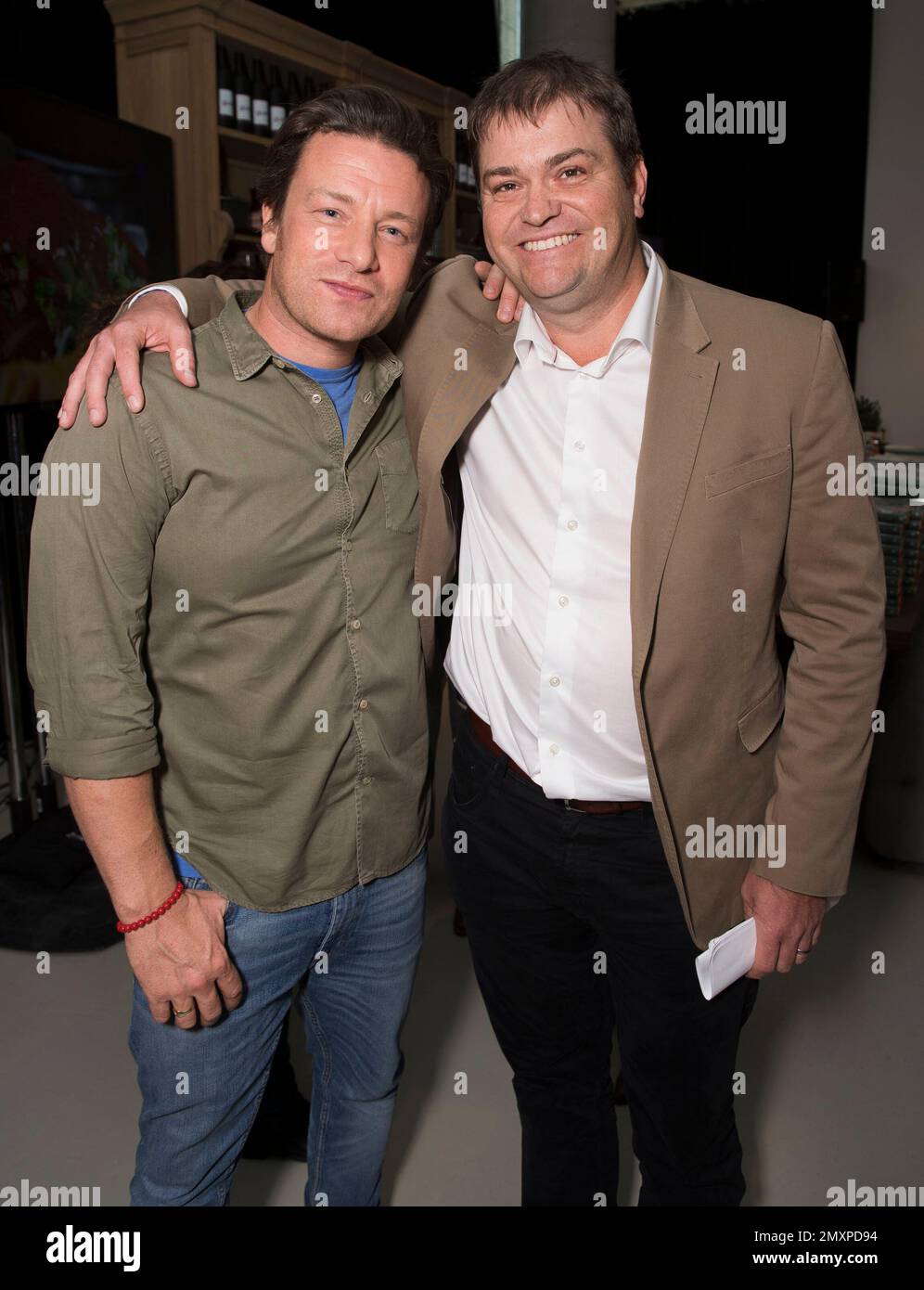 Jamie Oliver, left and Stuart Garvie, President, Bell Media Sales seen ...