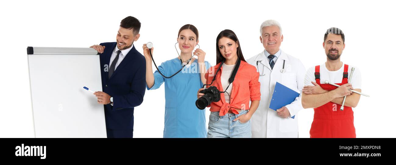 Career choice. People of different professions on white background ...