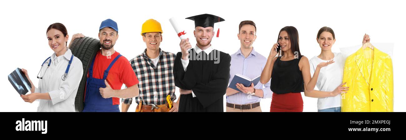 Career choice. People of different professions on white background ...