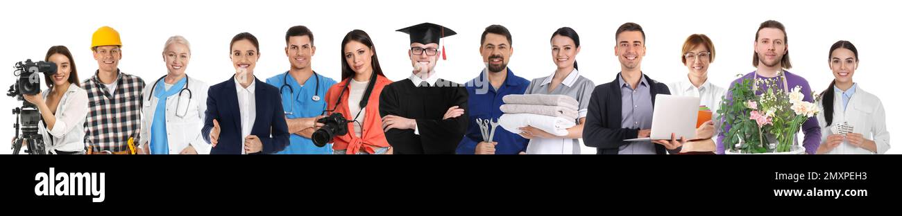 Career choice. People of different professions on white background ...