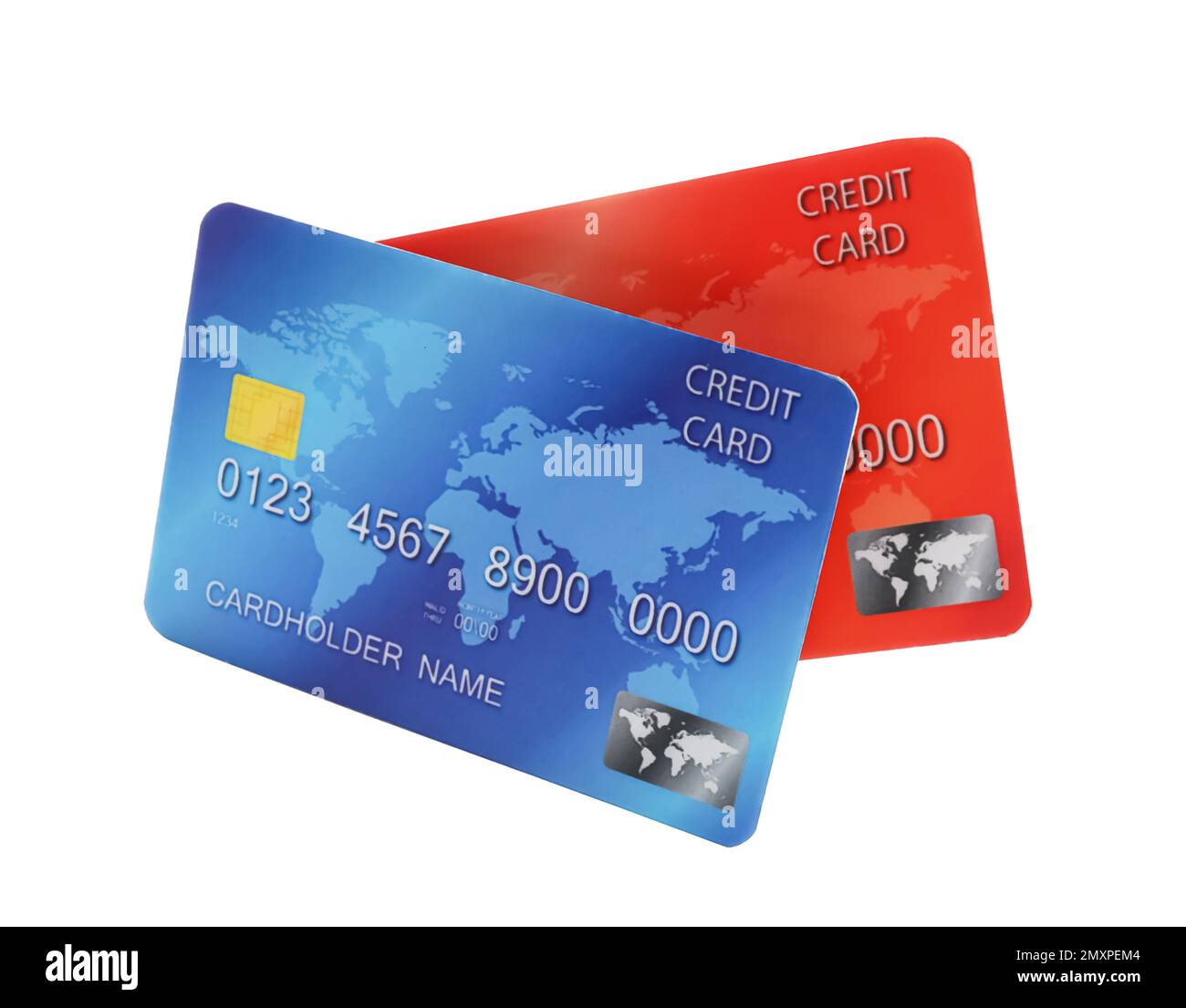 Different plastic credit cards on white background Stock Photo - Alamy
