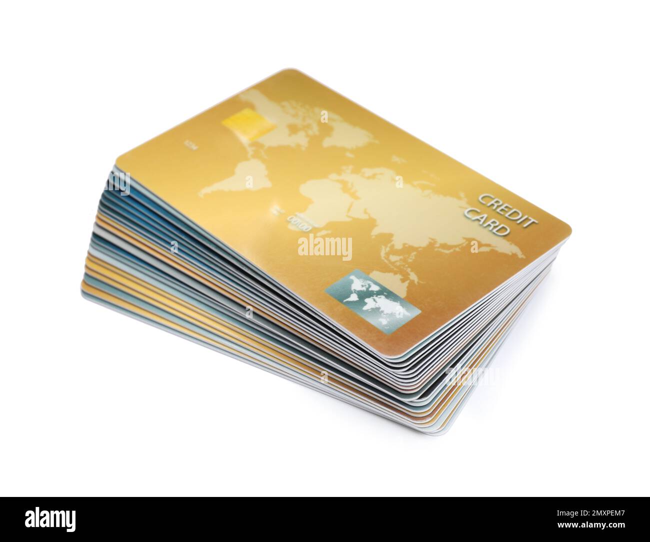 Stack of plastic credit cards on white background Stock Photo - Alamy