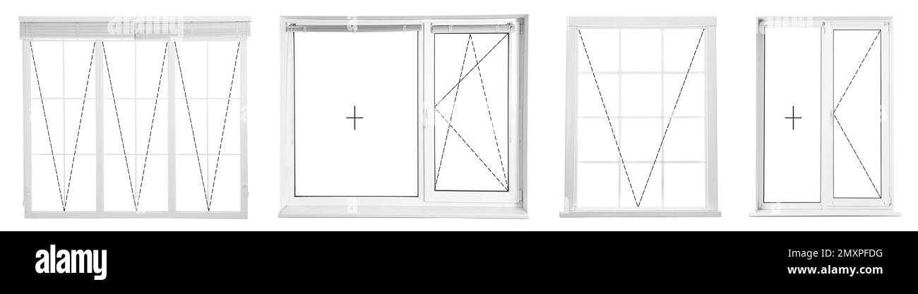 Modern windows with opening type lines on white background. Banner ...