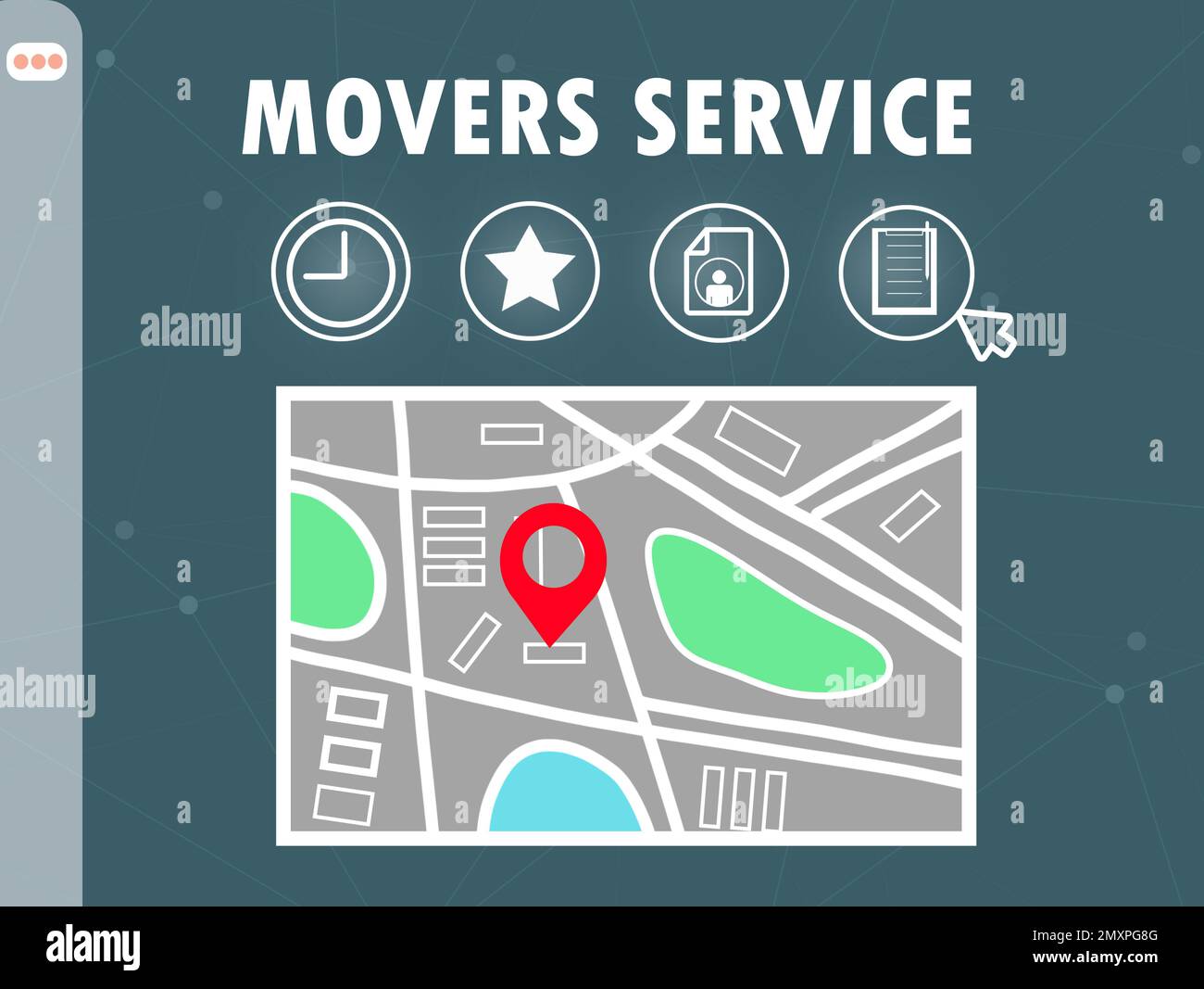 Movers service. Illustration of map and location symbol on color ...