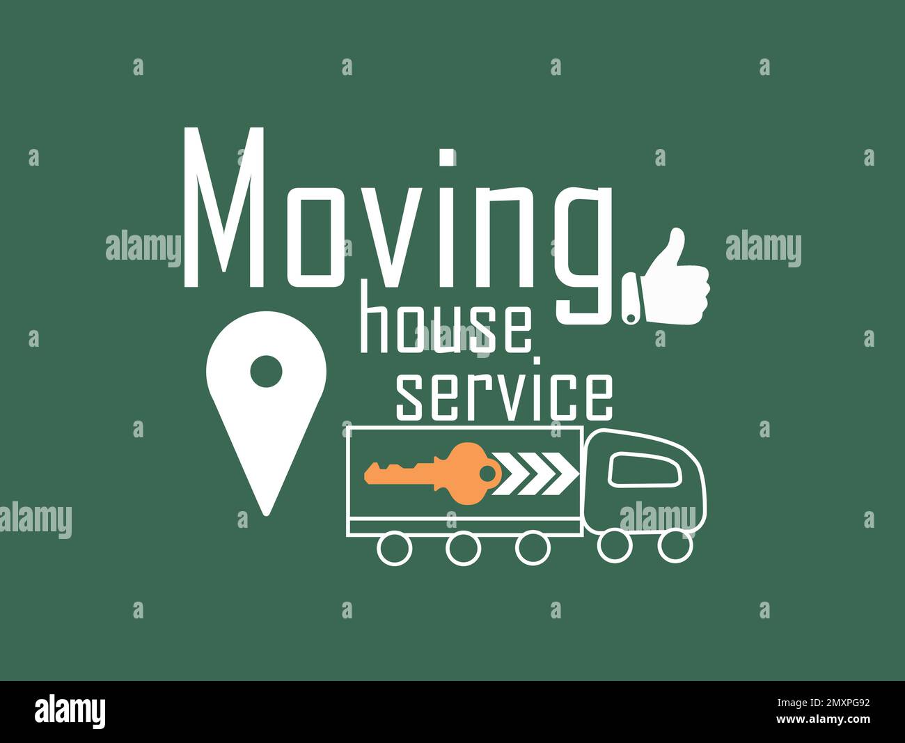 Movers service. Illustration of truck and location symbol on green ...