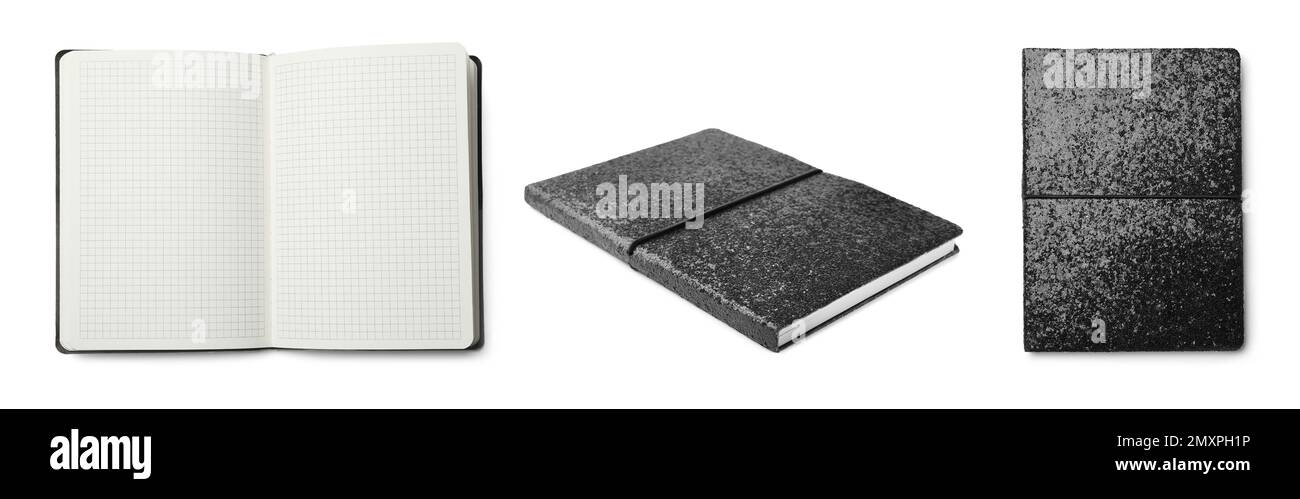 Set of notebooks on white background. Banner design Stock Photo - Alamy
