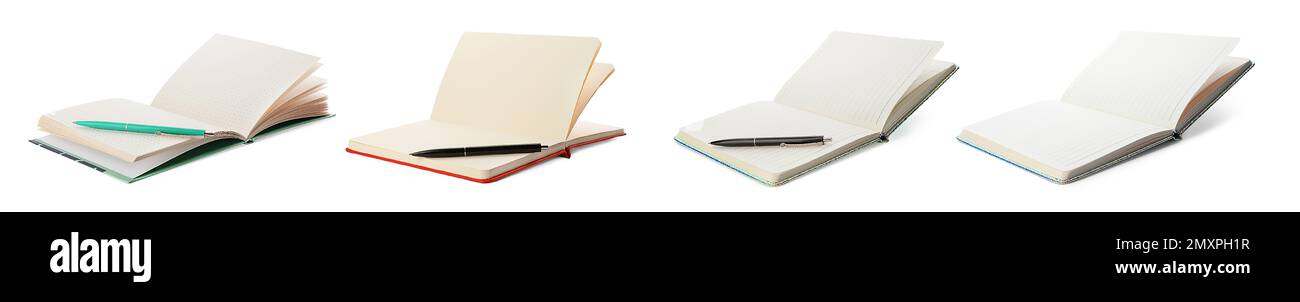 Set of different notebooks on white background. Banner design Stock ...