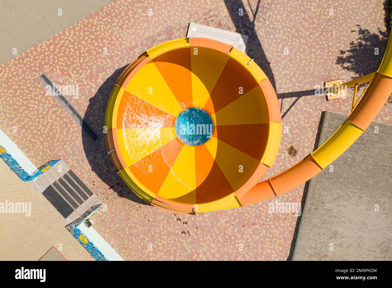 Aerial view of colorful slide in water park Stock Photo - Alamy