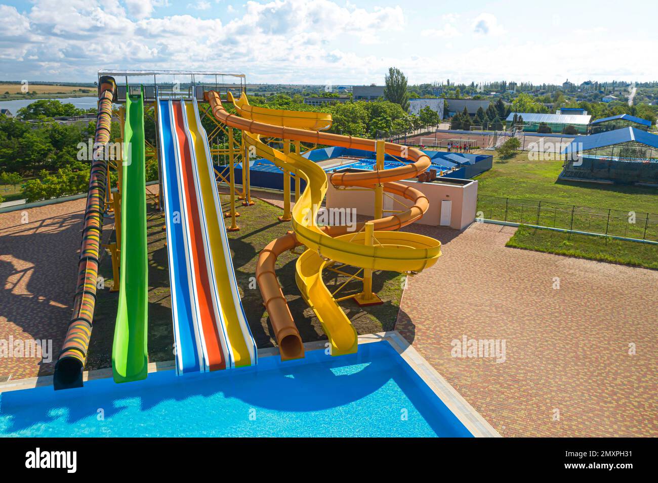 Aerial view of water park on sunny day Stock Photo - Alamy