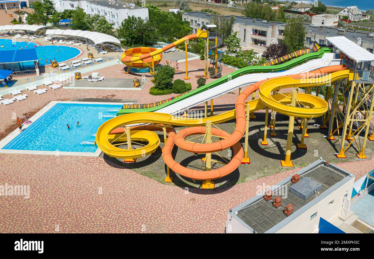 Aerial view of water park on sunny day Stock Photo - Alamy