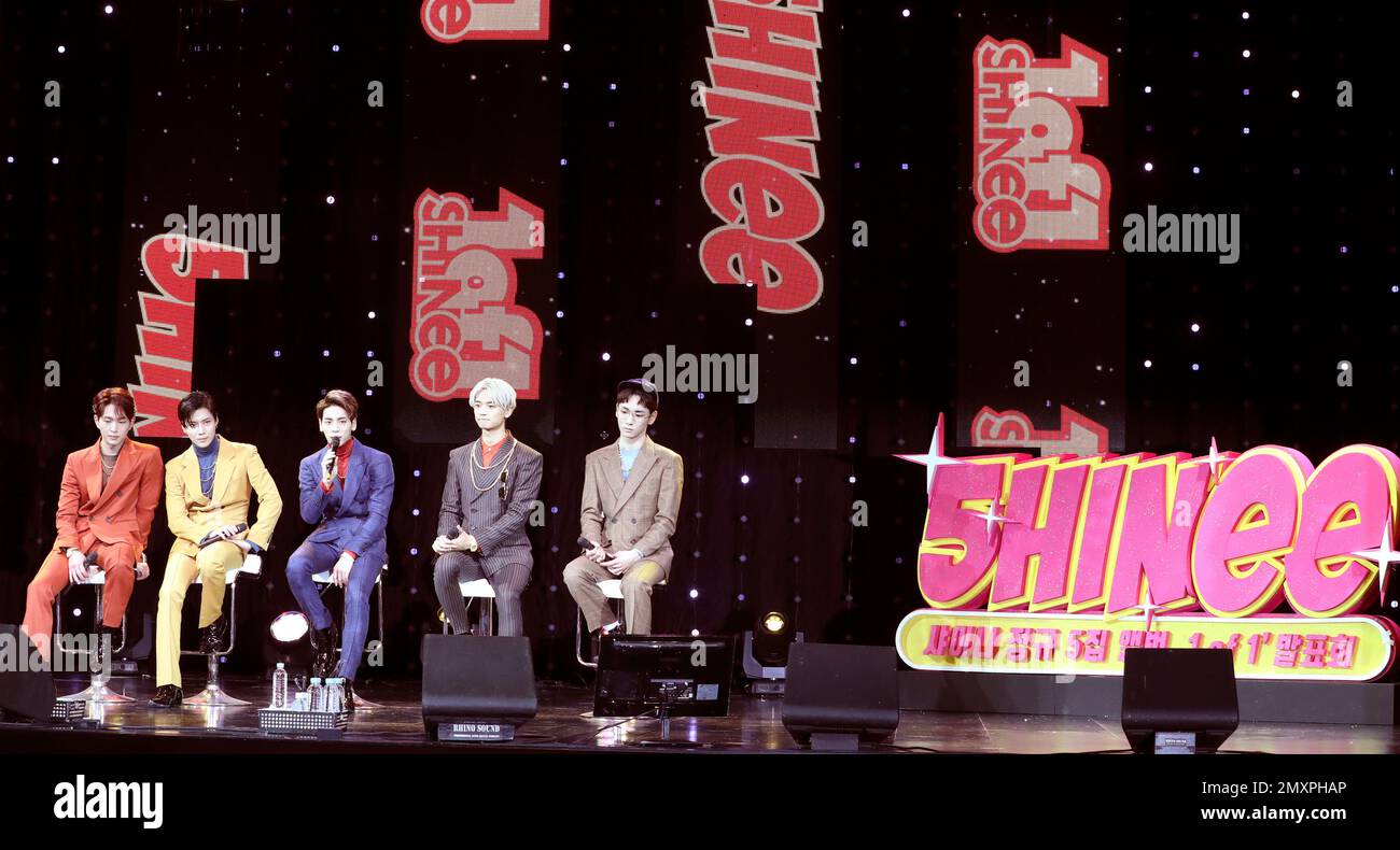 South Korean K-pop group SHINee attend during a showcase for their ...