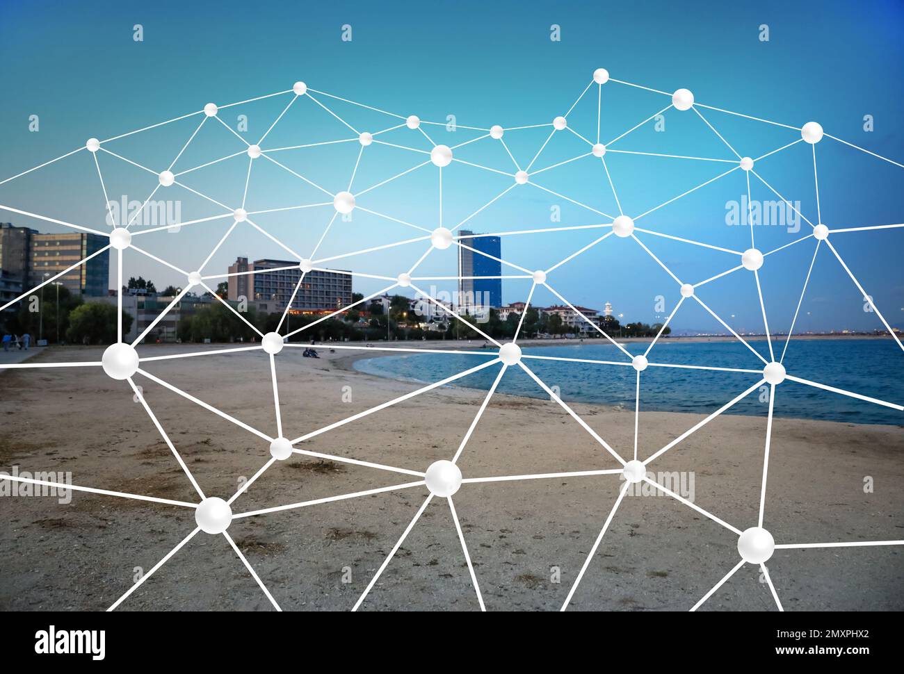 Machine learning concept. Digital web over blurred cityscape Stock ... Machine learning concept. Digital web over blurred cityscape Stock ...