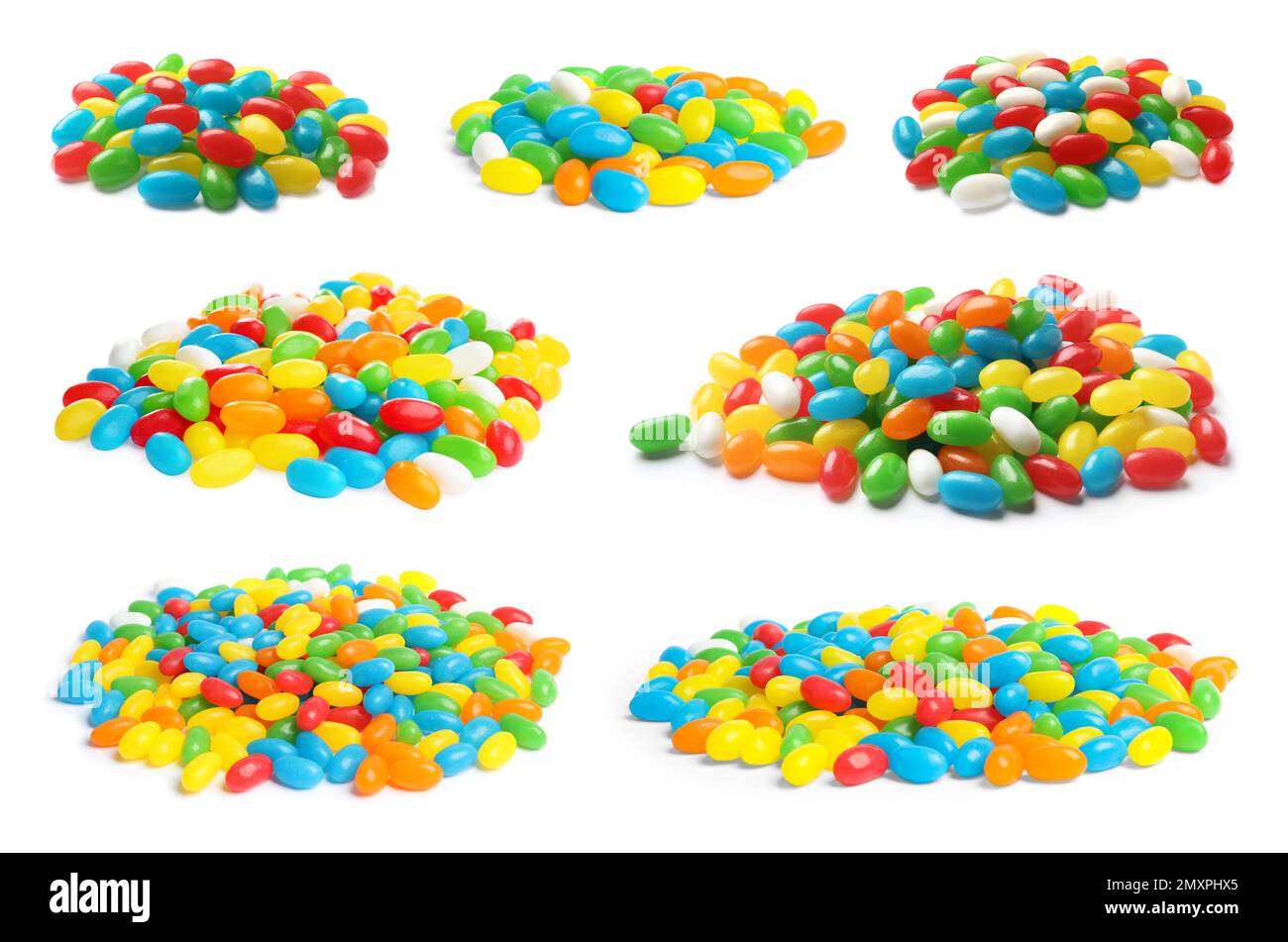 Set with delicious color jelly beans on white background Stock Photo ...