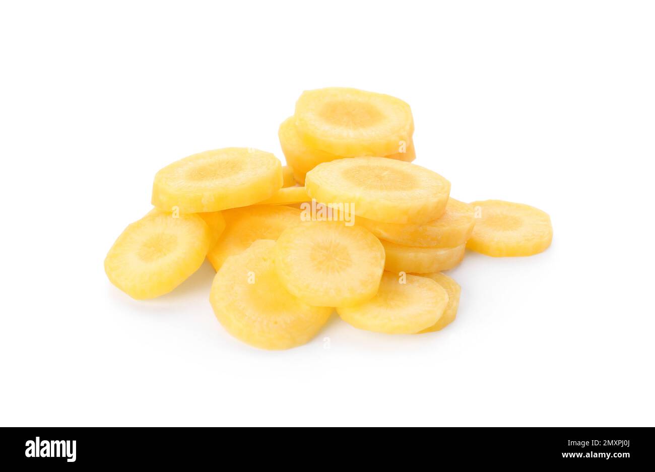 Slices of raw yellow carrot isolated on white Stock Photo - Alamy