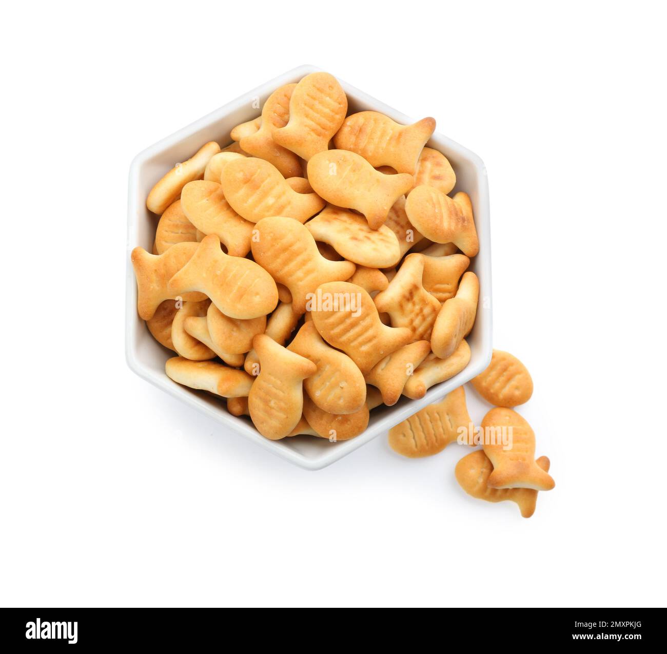Delicious goldfish crackers in bowl isolated on white Stock Photo - Alamy