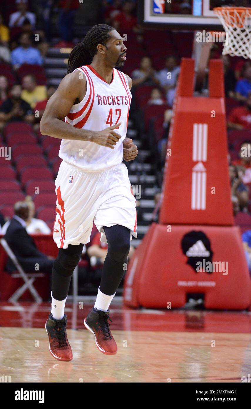 Houston's Nene is shown as the Houston Rockets face the Shanghai Sharks ...