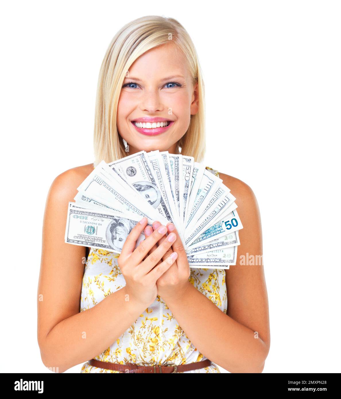 Pay day. Happy, money and woman with cash prize wow, excited and ...