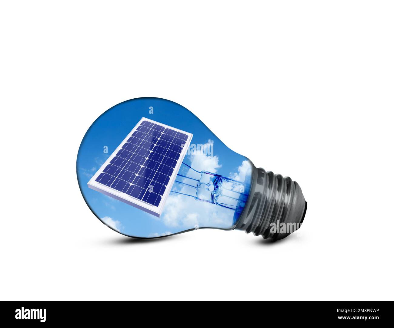 Alternative energy source. Light bulb with solar panel on white ...