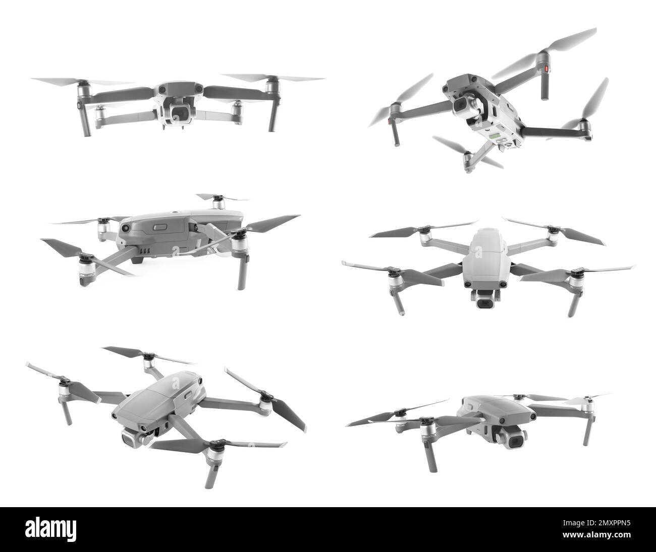 Modern drone collection on white background, view from different sides ...