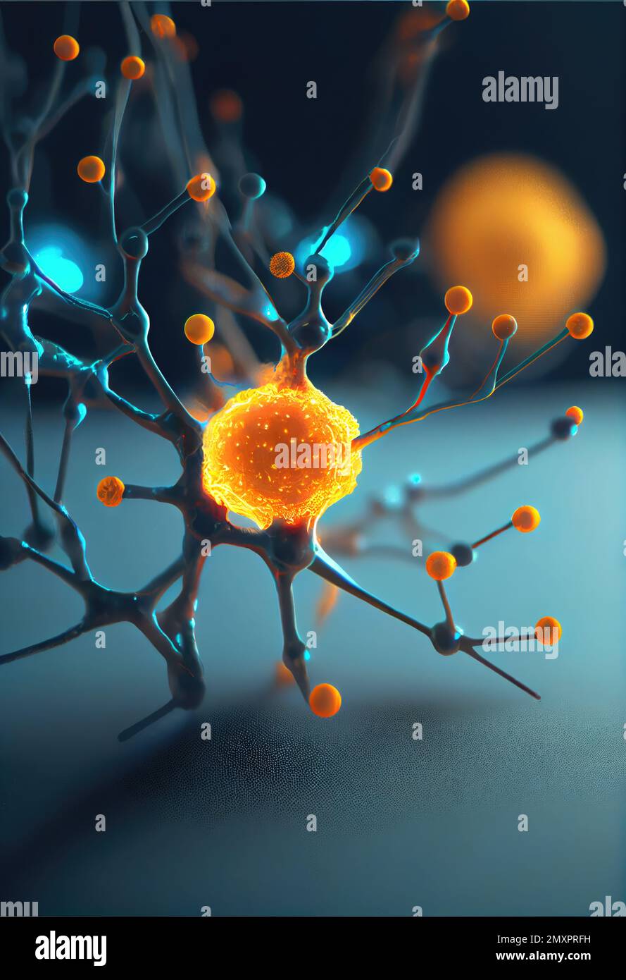 A vertical illustration of a a cell with an orange substance and some ...