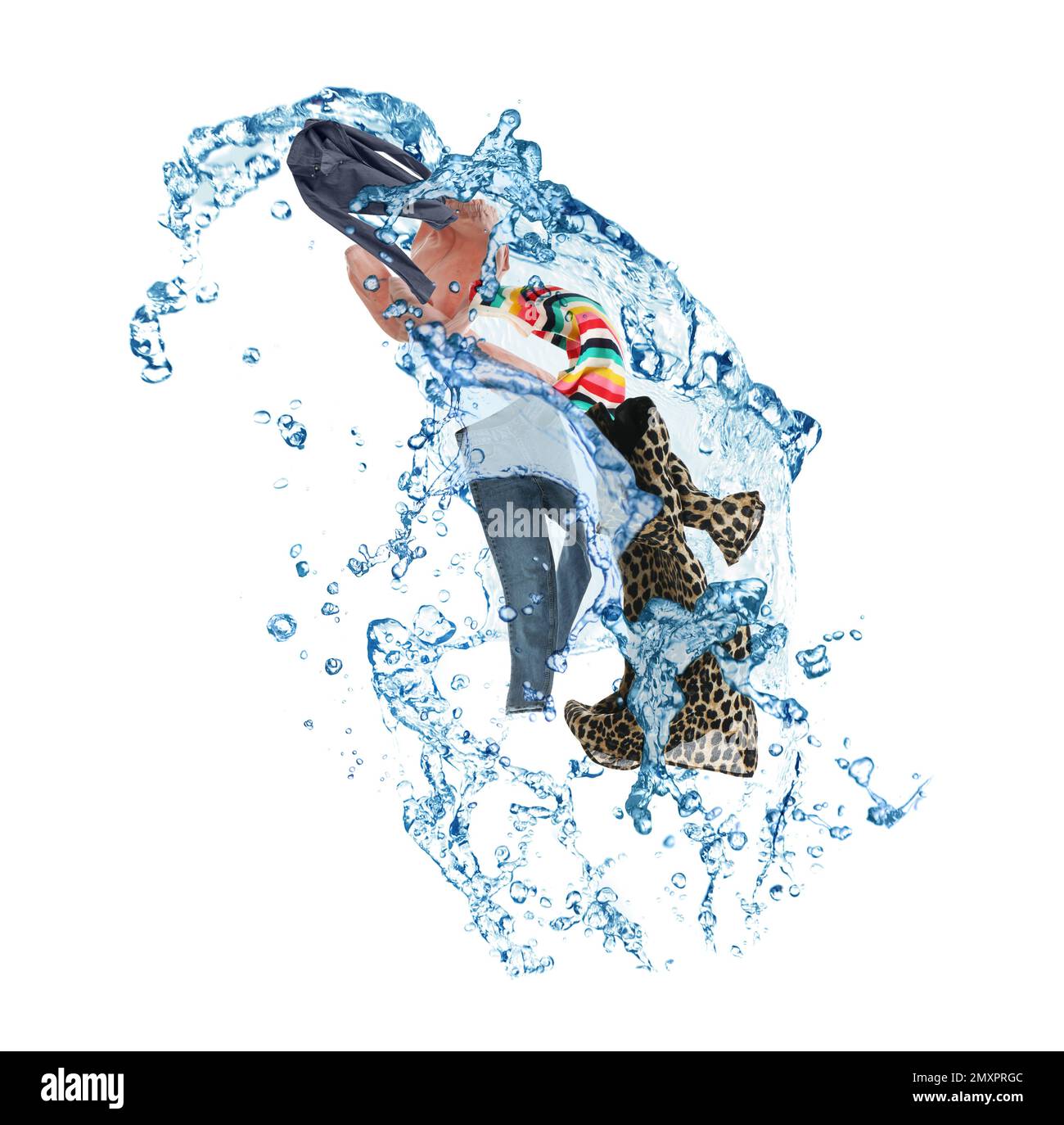 Water splash with different clothes isolated on white Stock Photo - Alamy
