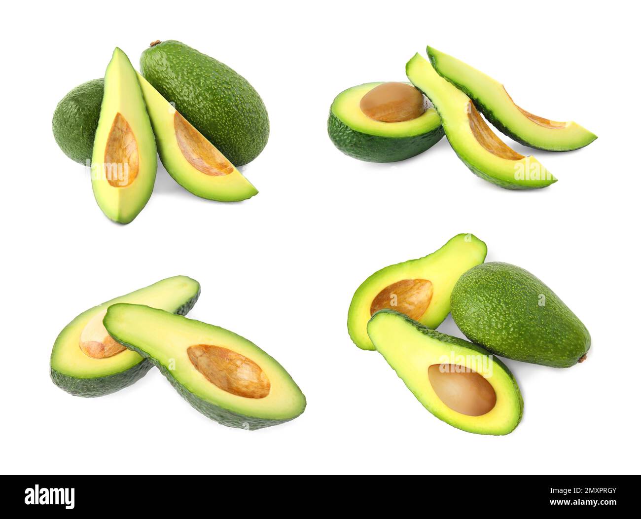 Set of cut and whole avocados on white background Stock Photo - Alamy
