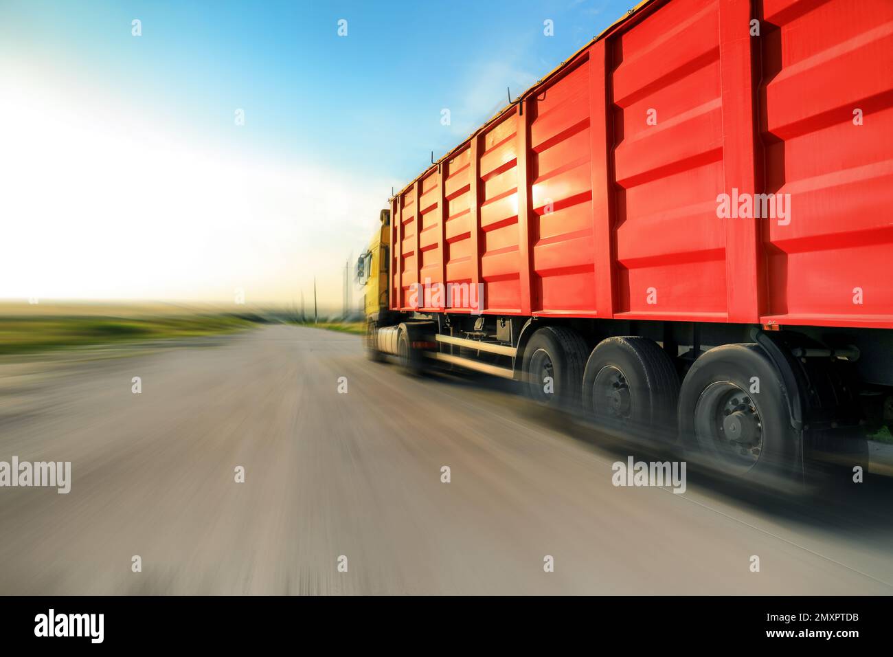Logistics concept. Truck on country road, motion blur effect Stock ...