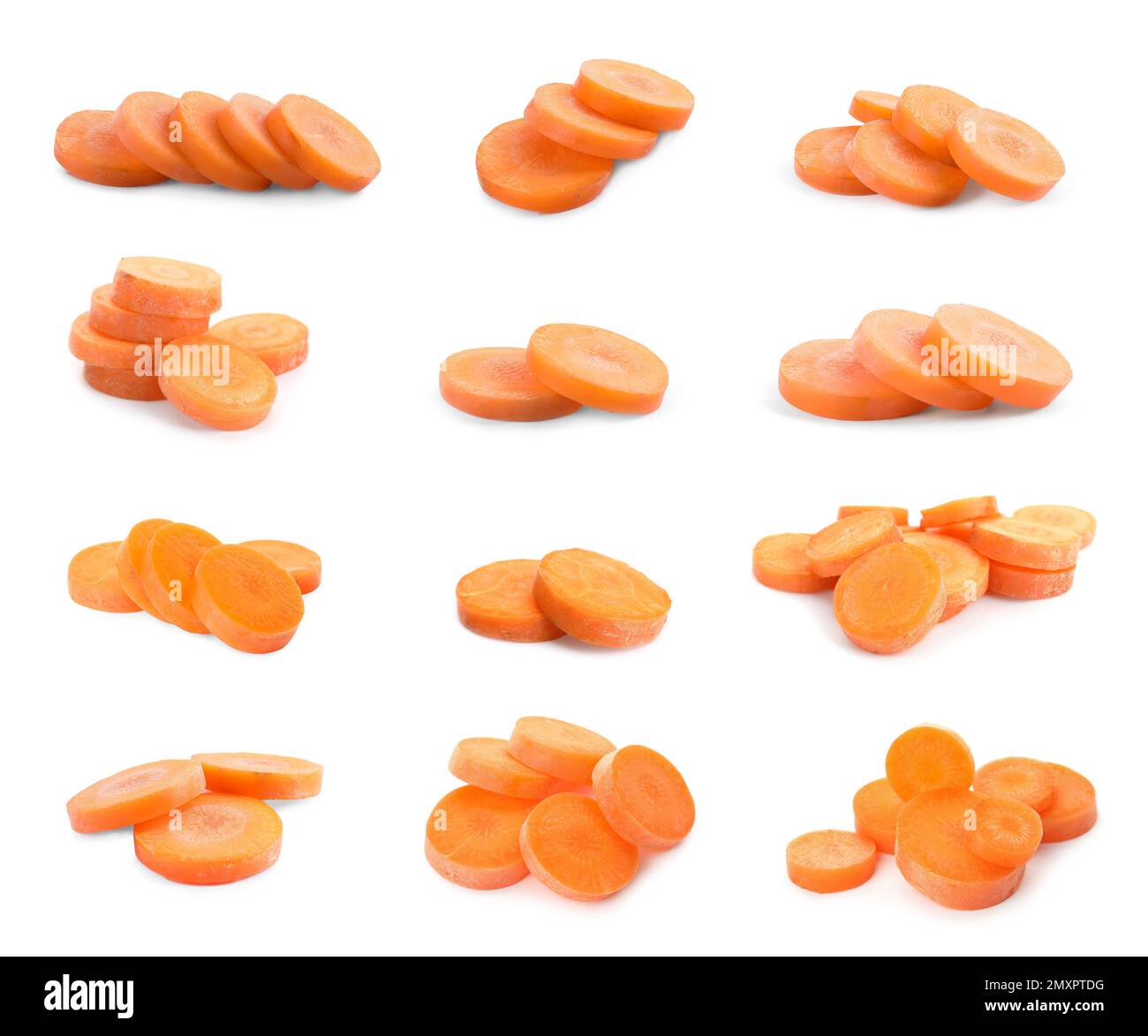 Collage of carrot slices on white background Stock Photo - Alamy