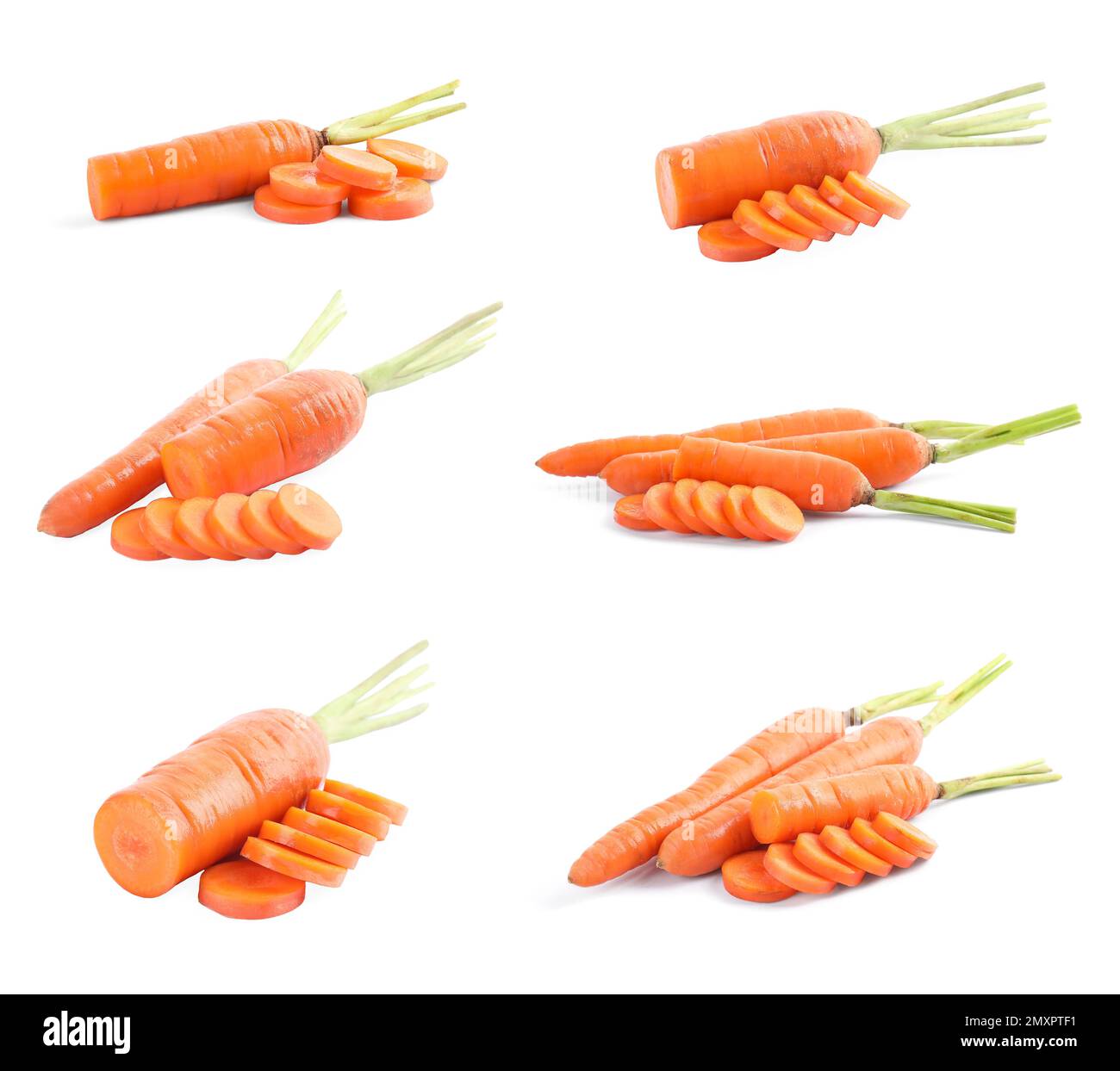 Collage of cut carrots on white background Stock Photo - Alamy