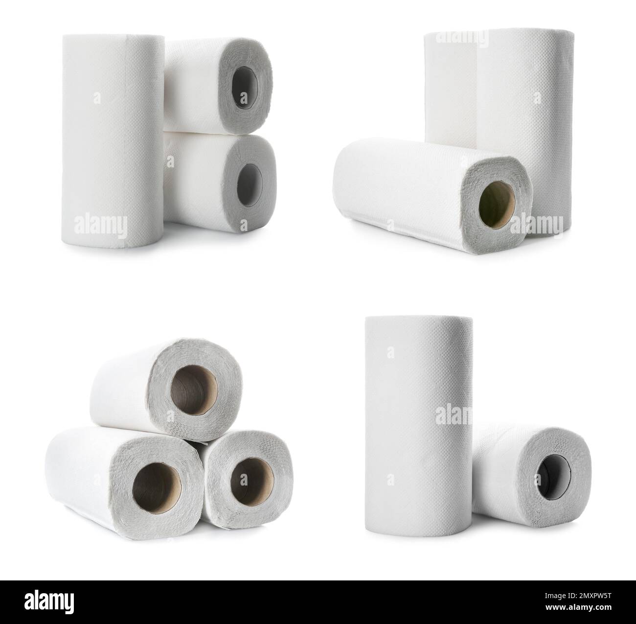 Set with rolls of paper tissues isolated on white Stock Photo - Alamy