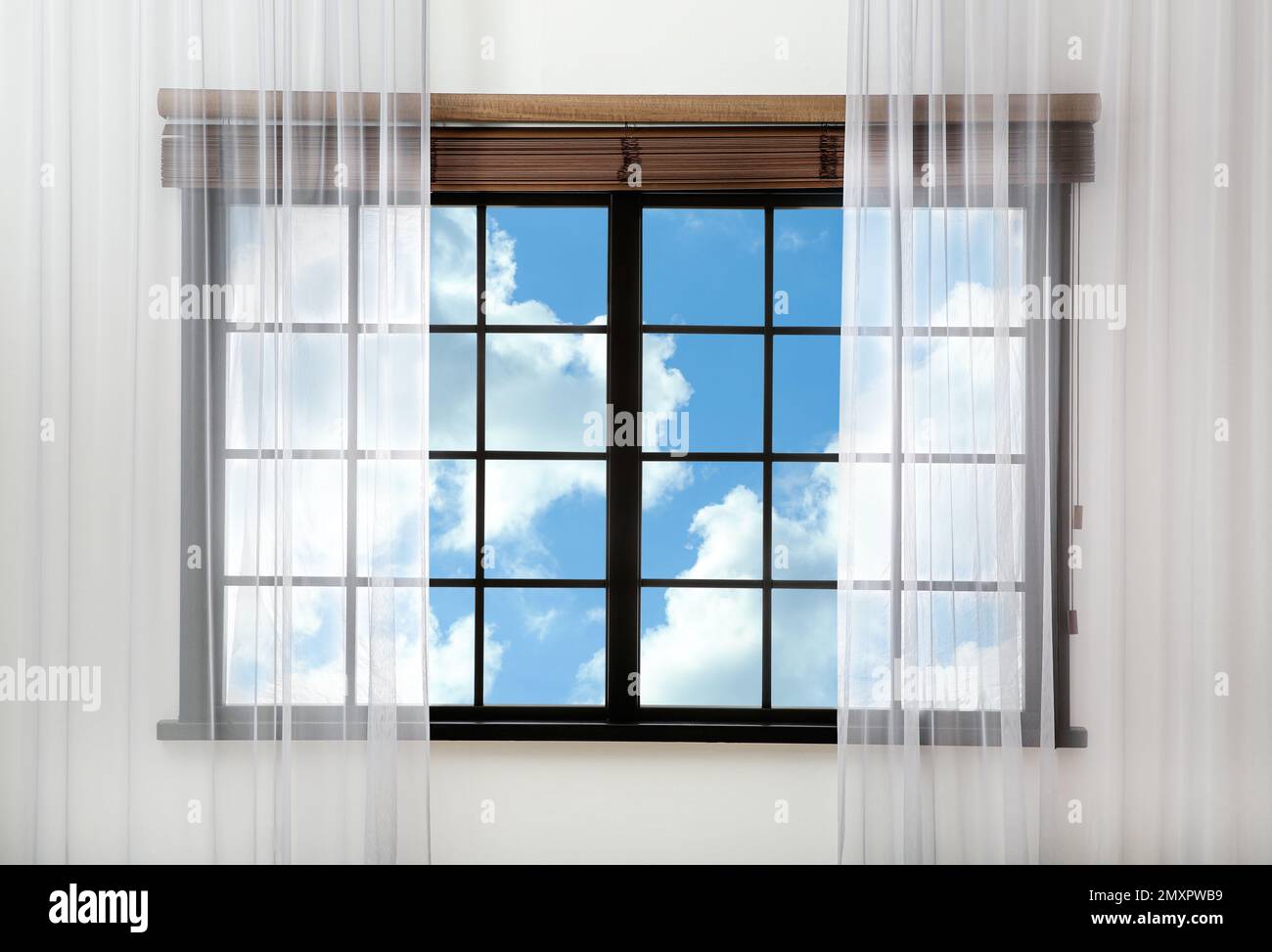 Window curtains view clouds sky hi-res stock photography and images - Alamy