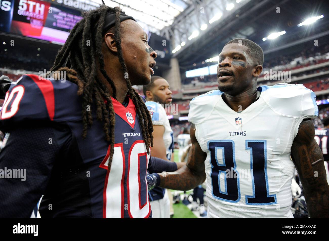 Houston Texans wide receiver DeAndre Hopkins (10) and Tennessee Titans wide receiver Andre ...