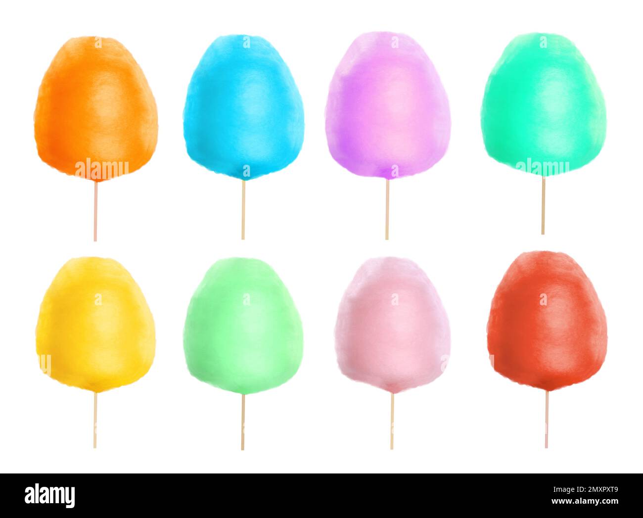 Collage with sweet cotton candy on white background Stock Photo - Alamy